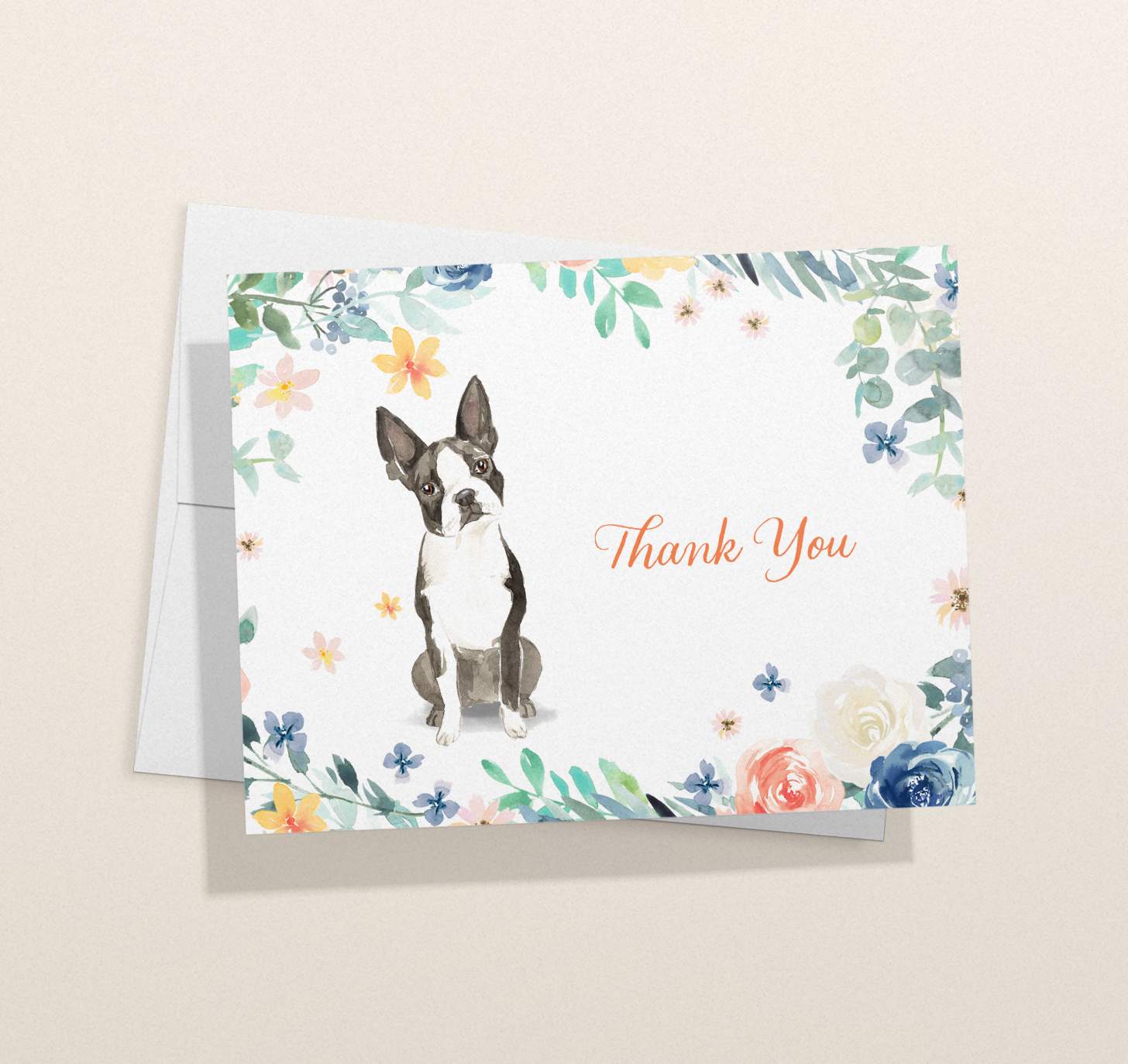 Eco-Friendly Boston Terrier Thank You Card – Blue Urbane